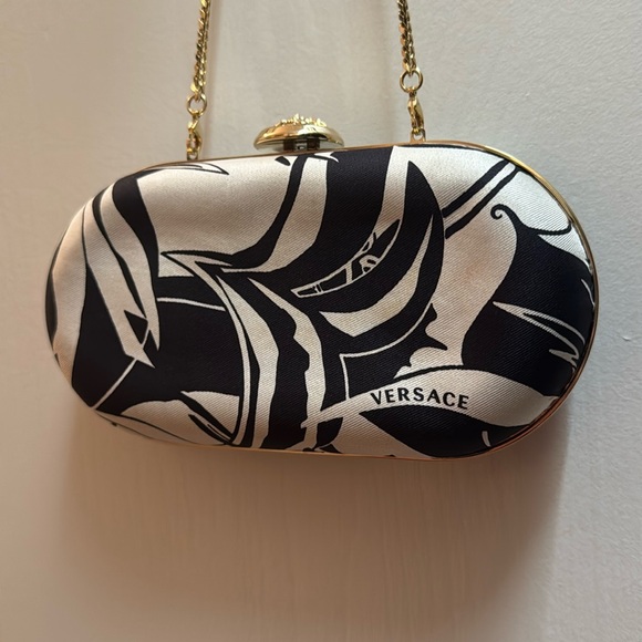 Versace | Bags | Vintage Versace Black White Silk Clutch W Detachable ...
